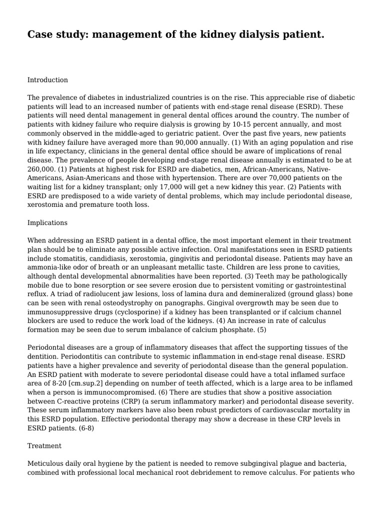 Case Study: Management of The Kidney Dialysis Patient. | PDF ...
