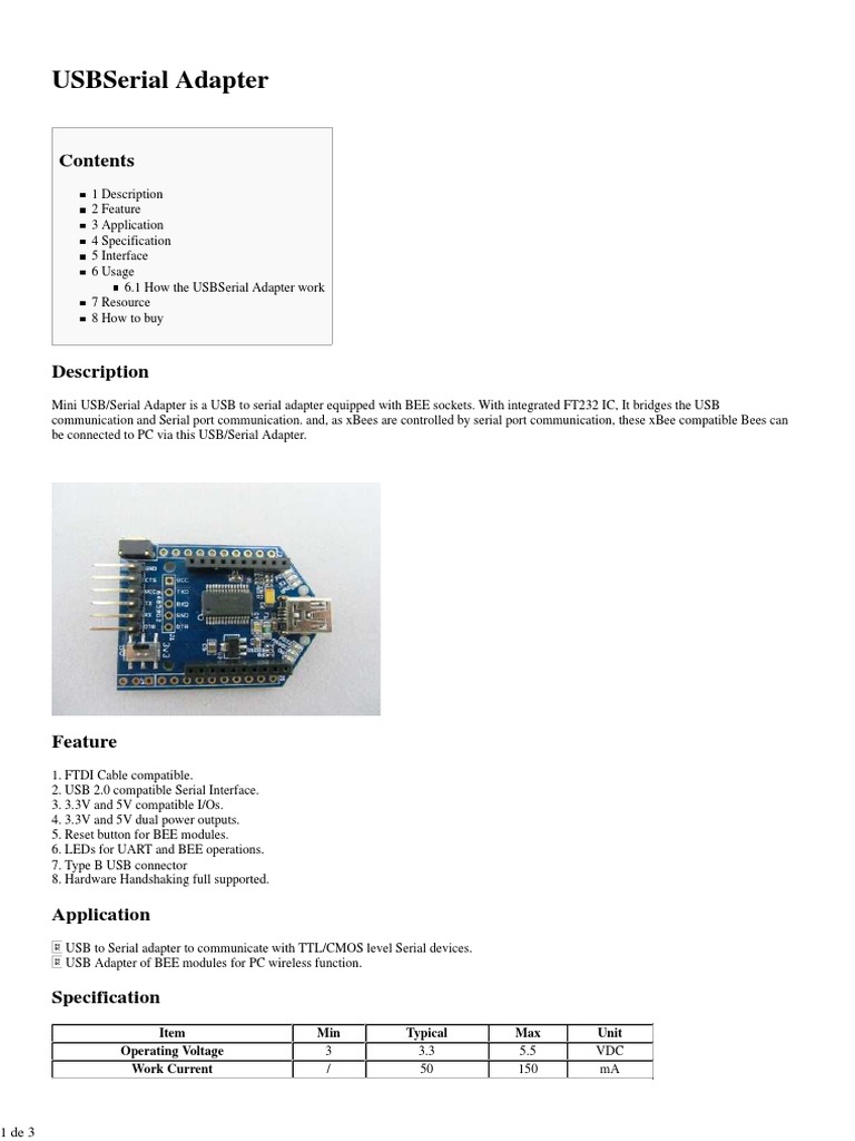 Usbserial Adapter: Item Min Typical Max Unit Operating Voltage Work ...