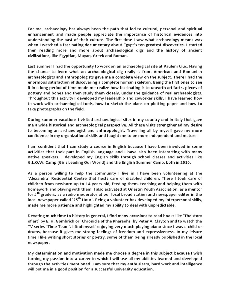 Personal Statement PDF Archaeology Museology