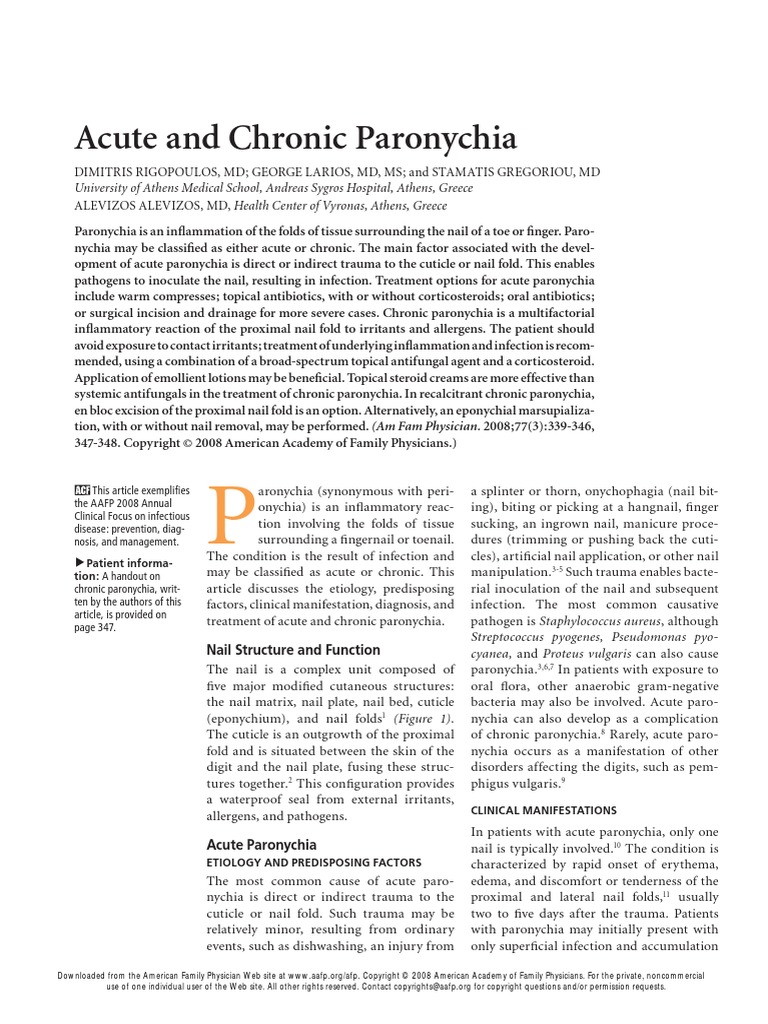 Acute & Chronic Paronychia | PDF