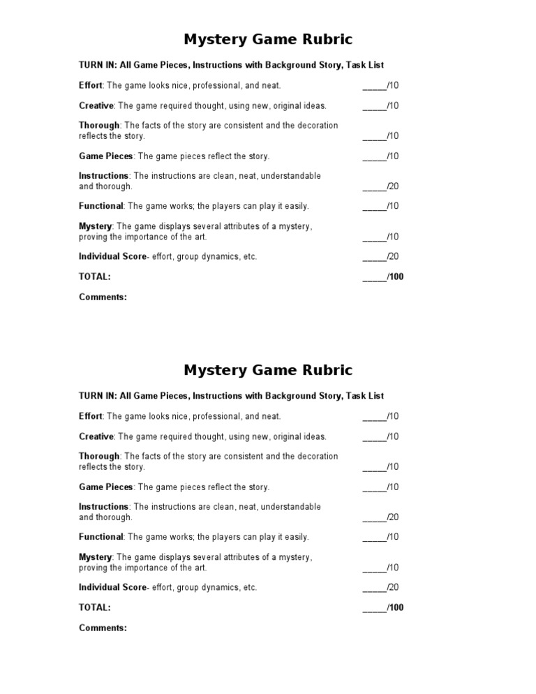 Mystery Game Rubric | PDF | Rubric (Academic) | Neuroscience