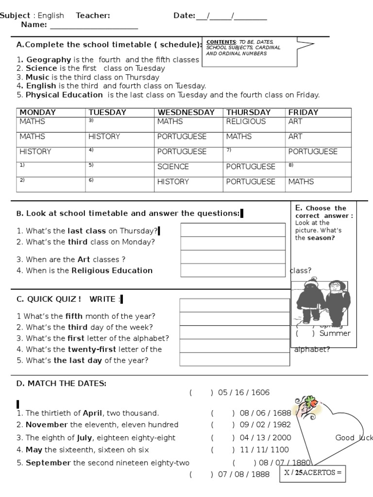 School Timetable and Subject Exercises | PDF | Schools
