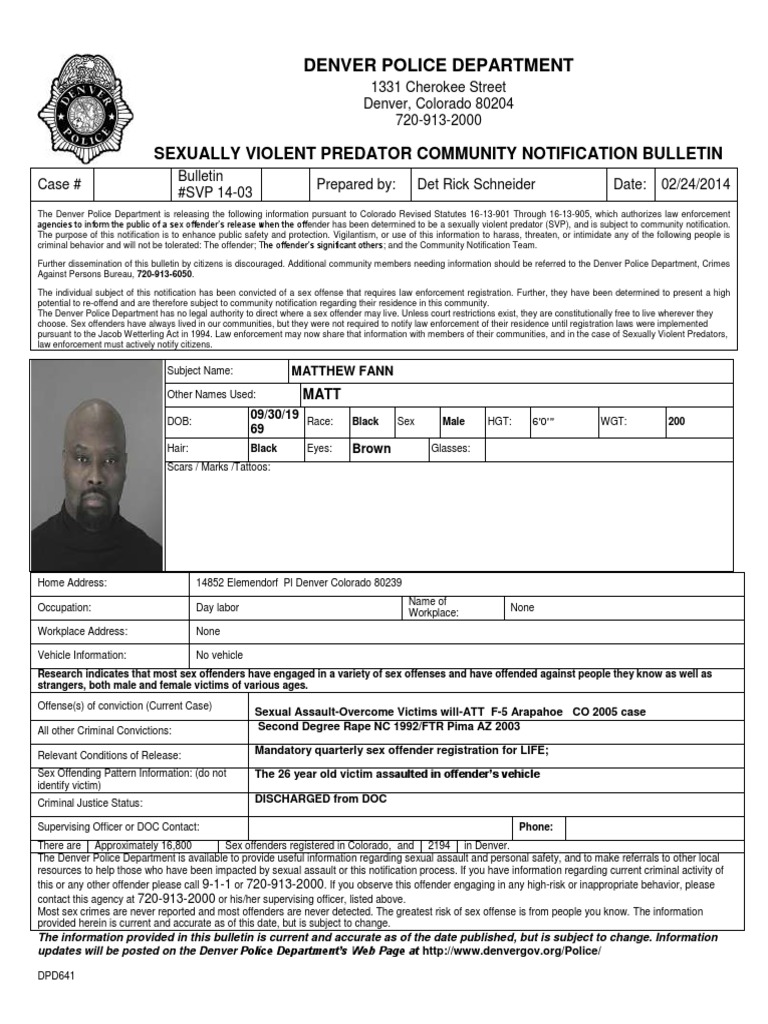 Matthew Fann Sexually Violent Predator Notification | PDF | Sex ...