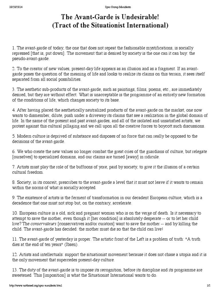 Spur Group Manifesto-Avantgardeundesirable | PDF | Situationist ...