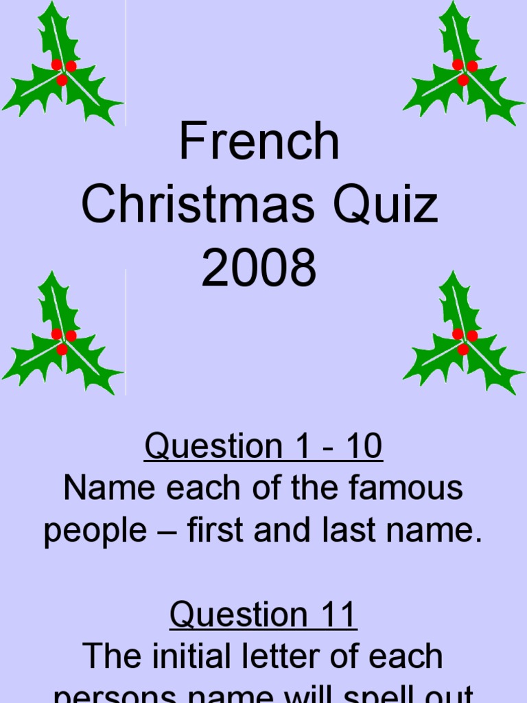 French Christmas Quiz 2008 | PDF | Leisure | English People