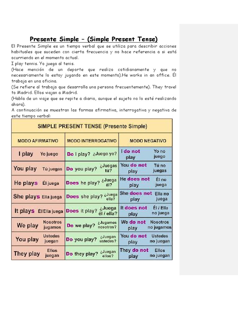 Presente Simple | Verbo | Plural | Prueba gratuita de 30 días | Scribd