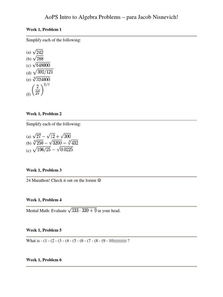 AoPS Intro to Algebra Problem Set | PDF