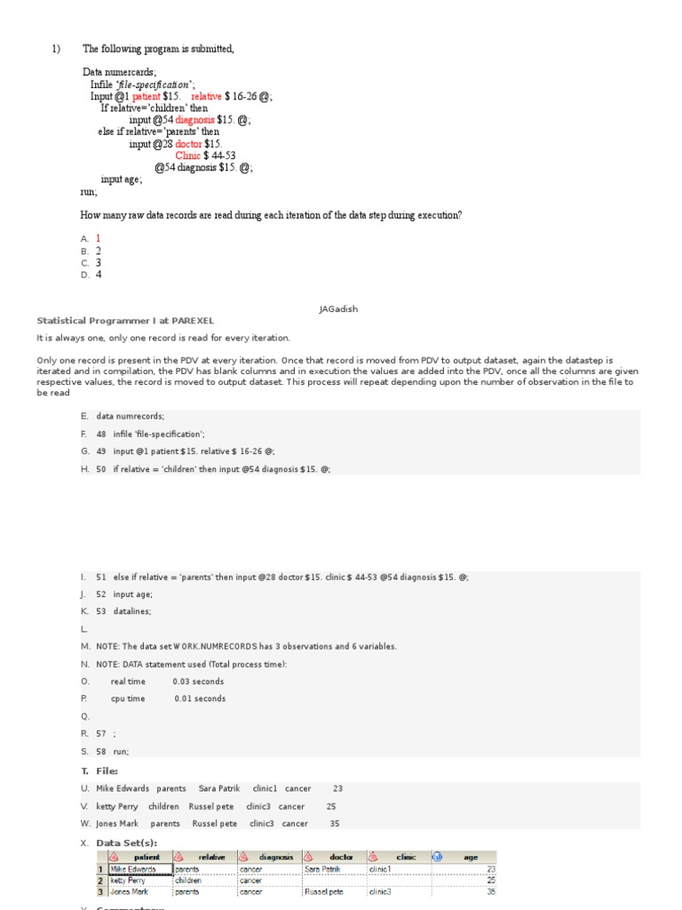 Sample Exam For Sas Base Pdf Sas Software String Computer Science
