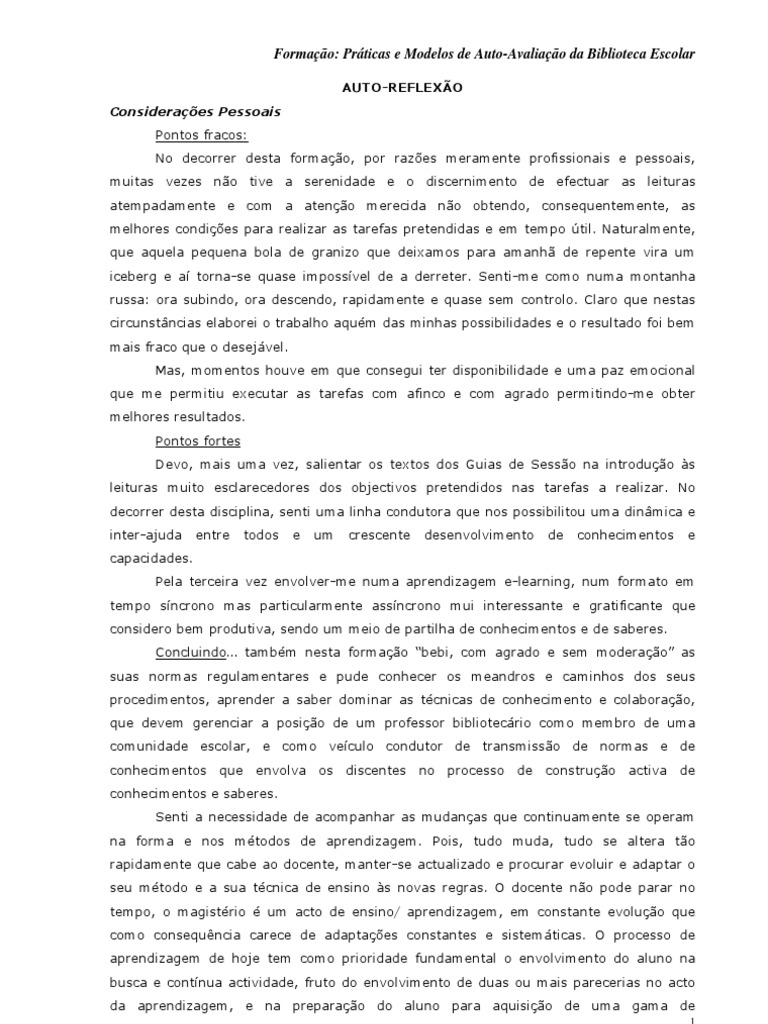 Auto Reflexão | PDF | Bibliotecas | Internet