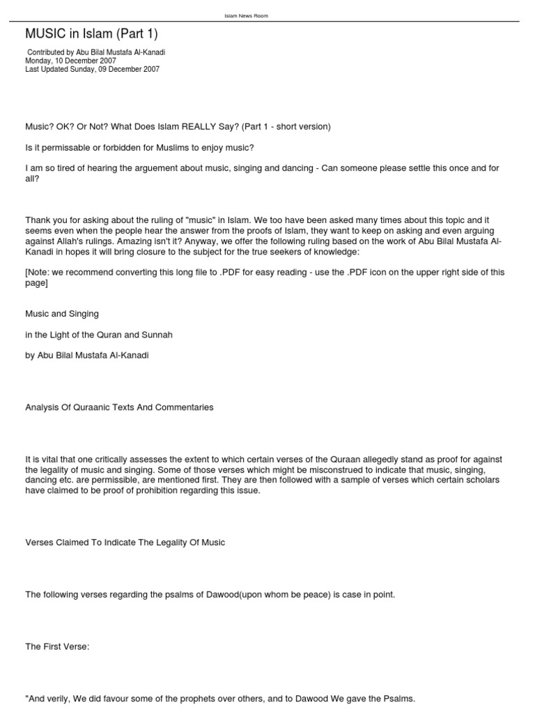 Music and Singing in The Light of The Quran and Sunnah | PDF | Hadith ...