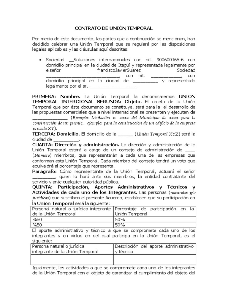 Contrato de Unión Temporal | PDF | Liquidación | Gobierno