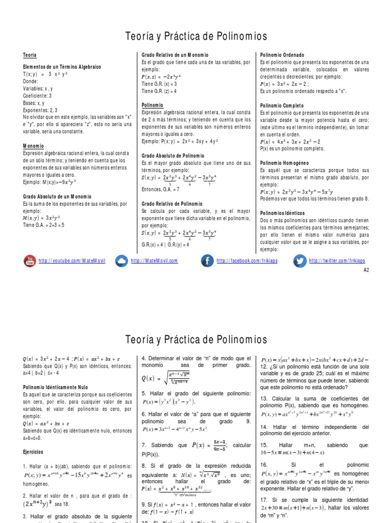 Teoría y Práctica de Polinomios PDF | PDF | Polinomio | Álgebra abstracta