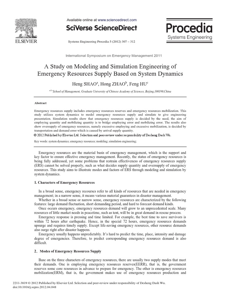 A Study On Modeling and Simulation Engineering of Emergency Resources ...