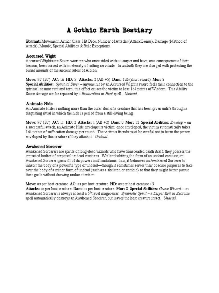 Gothic Earth Bestiary | PDF | Magic (Paranormal) | Vampires