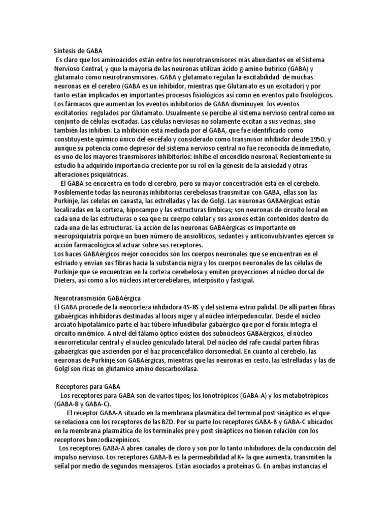 Síntesis de GABA | PDF | Ácido gamma-aminobutírico | Neurona