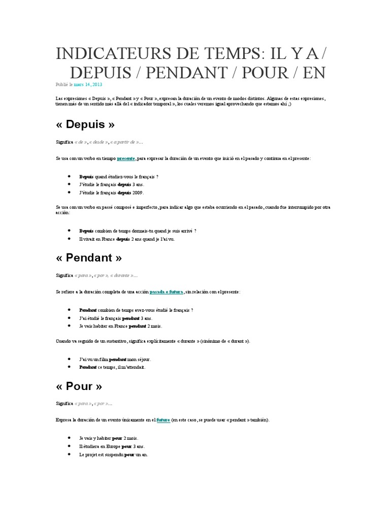 Indicateurs de Temps Il y A Pendant Dans | PDF | Transporte | Naturaleza