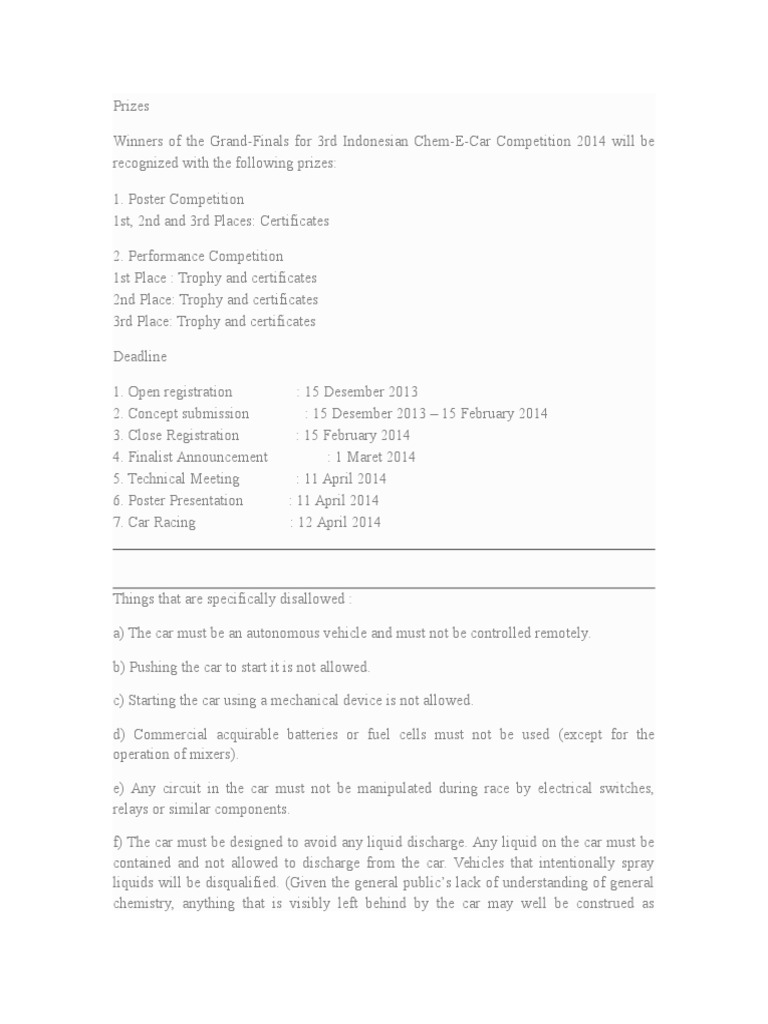 Chem e Car (Rules and Other) | PDF | Exhaust Gas | Car
