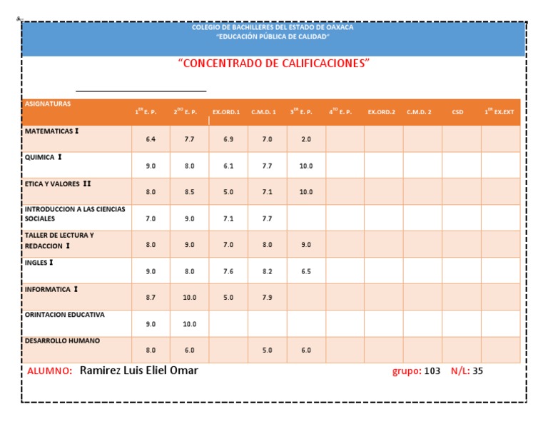 Concentrado de Calificaciones | PDF