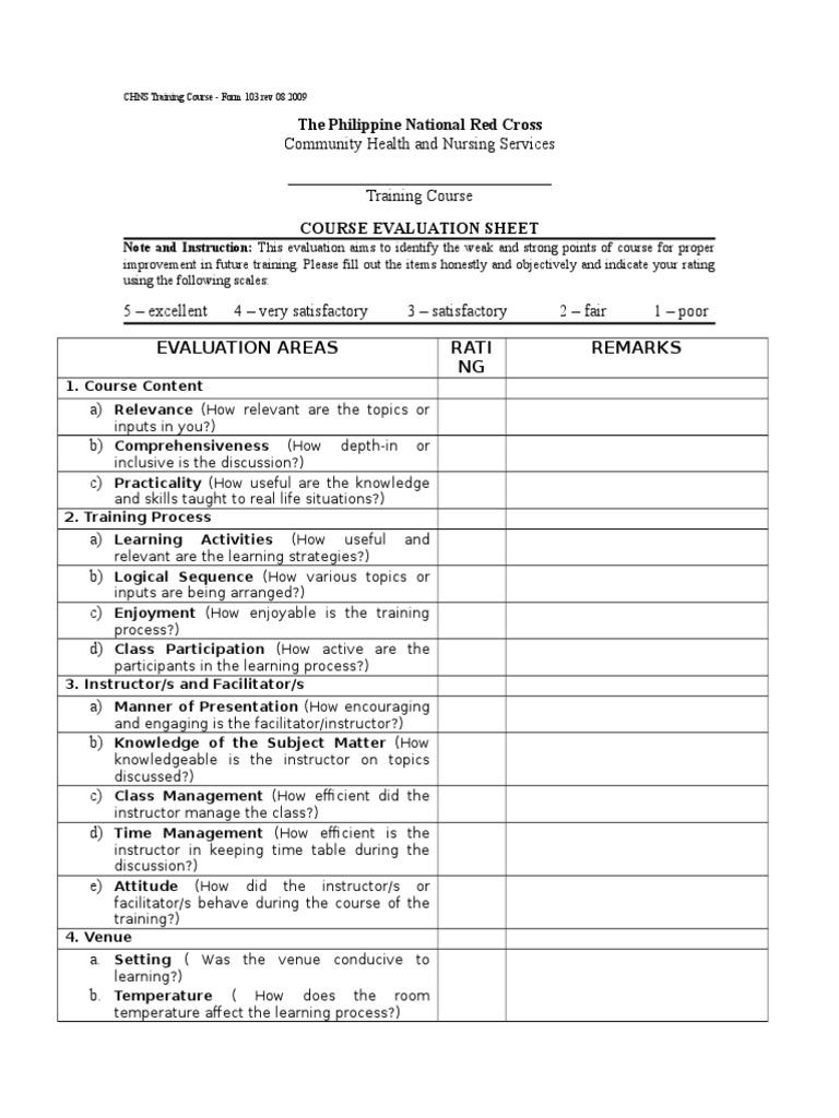 Form 103 - Course Evaluation Form | PDF
