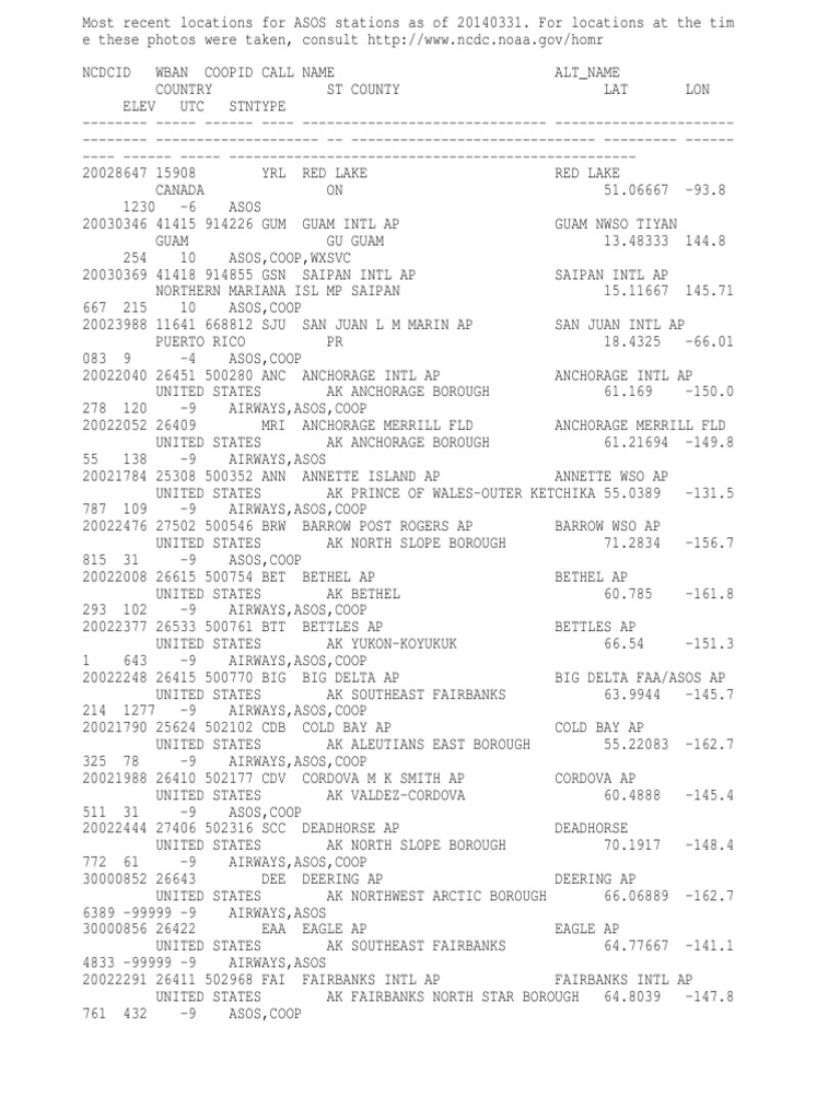 ASOS Station Locations Data | PDF | Idaho | Florida