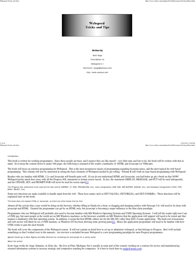 Webspeed Tricks and Tips | PDF | Web Server | Internet & Web