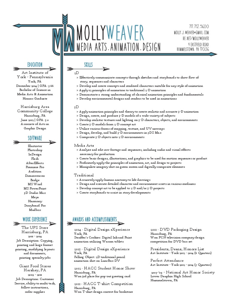 Molly Weaver Resume: Media Arts - Animation.Design | PDF | 3 D Computer ...