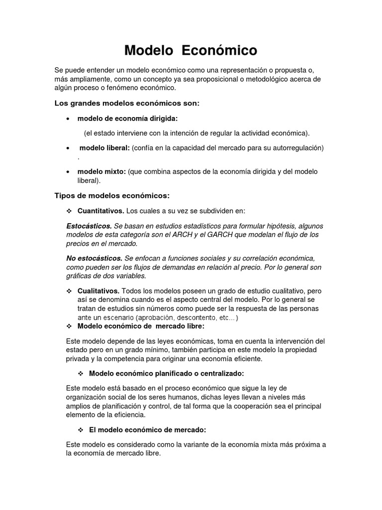 Tipos y Modelos Económicos Principales | PDF | Modelo económico ...