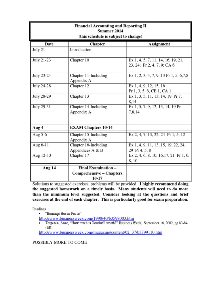 Financial Accounting II Course Schedule | PDF | Finance & Money Management