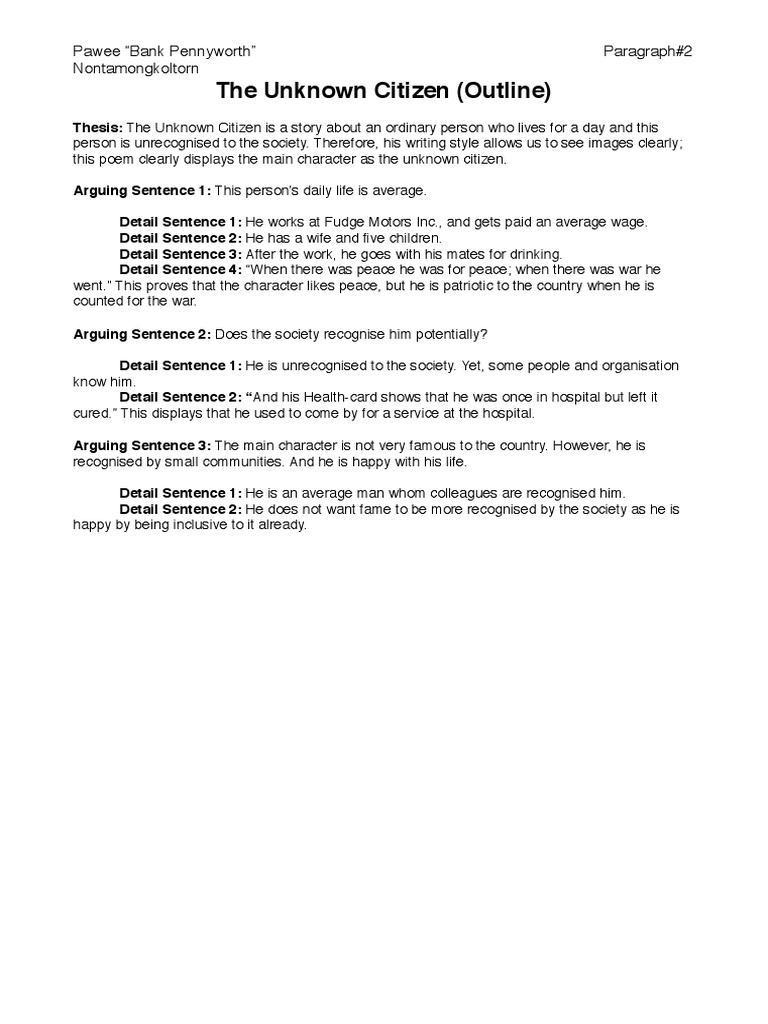 The Unknown Citizen Outline | PDF | Poetry