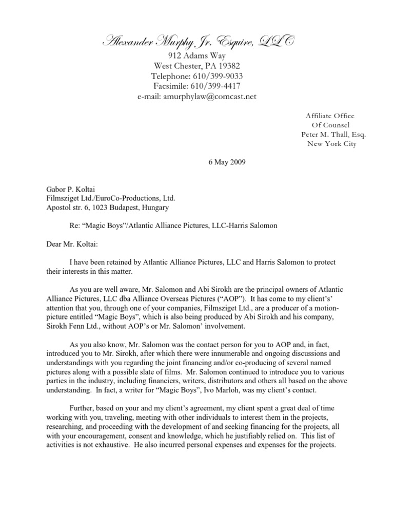 Injunction letter for Gabor Koltai. | Damages | Lawsuit