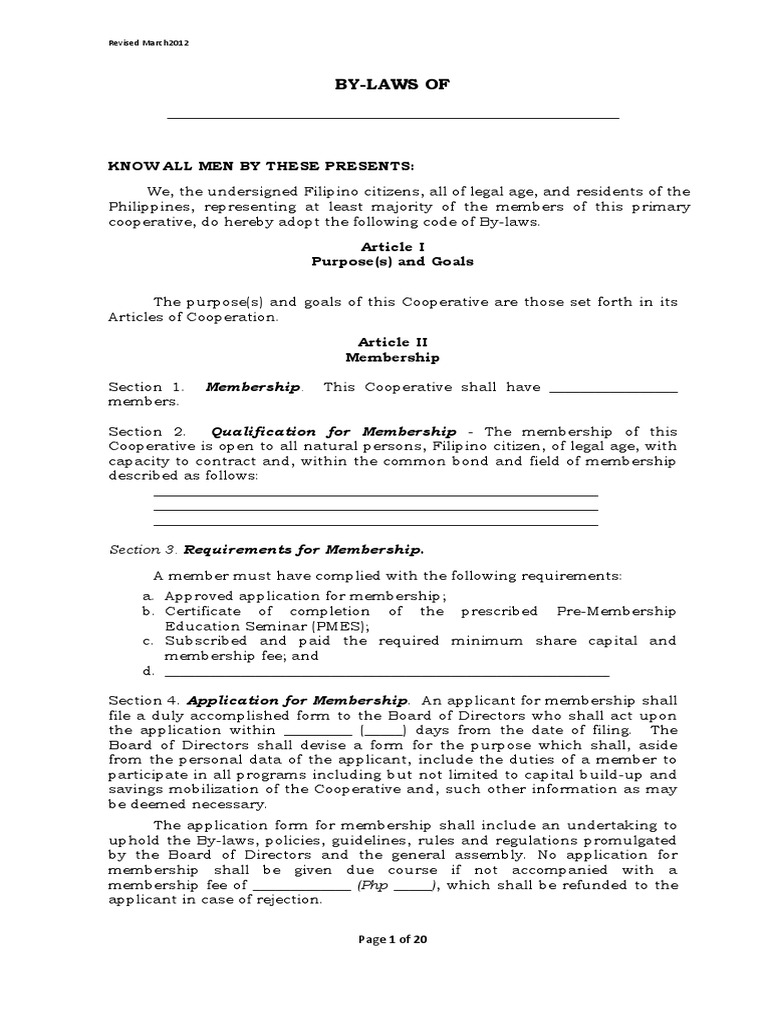 Model By-Laws for Primary Cooperatives in the Philippines | Board Of ...