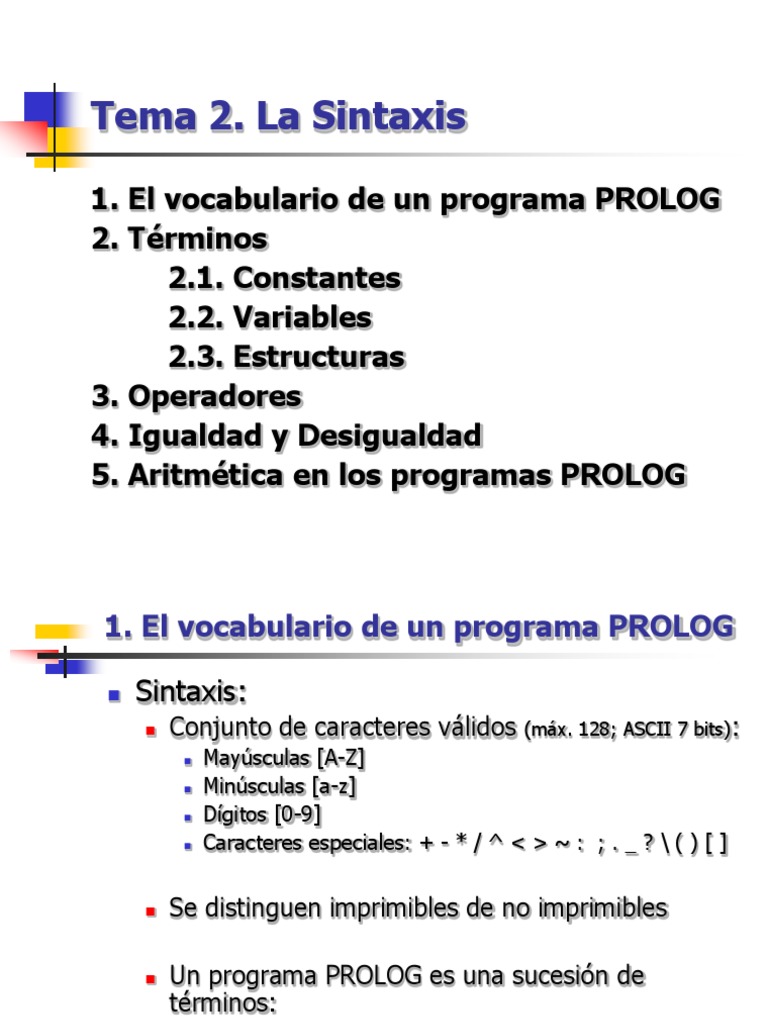 Tema 2. La Sintaxis en prolog