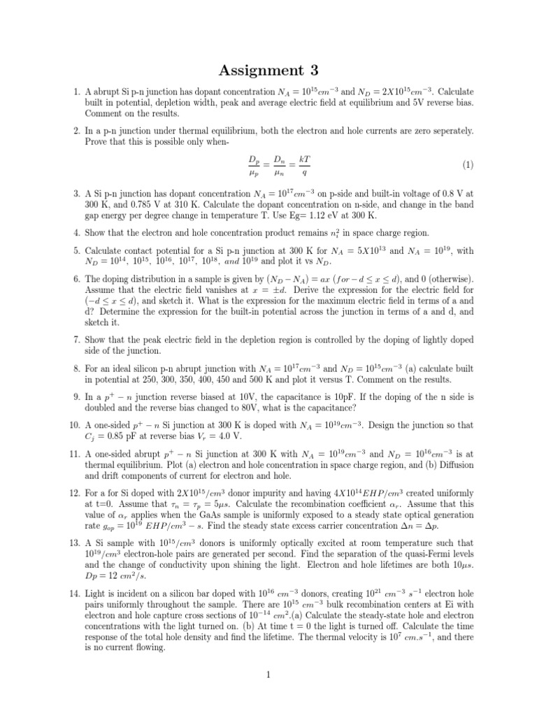 Assignment 3 Descargar Gratis Pdf Pn Junction Doping Semiconductor 