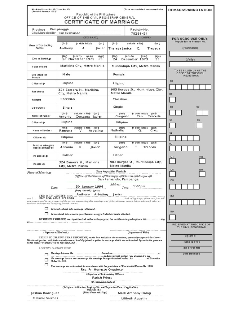 (Legal Forms) Marriage Certificate | PDF | Marriage | Virtue