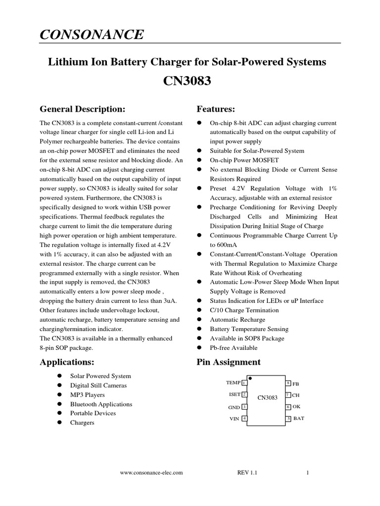 CN3083 - Lithium Ion Battery Charger For Solar-Powered Systems | PDF ...