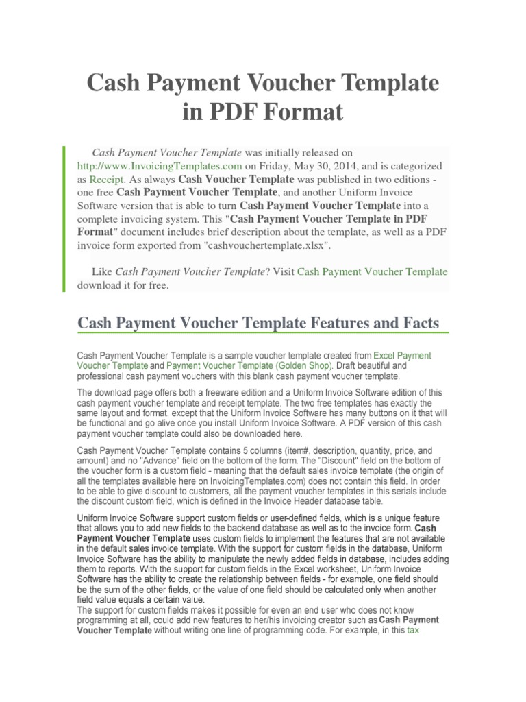 Cash Payment Voucher Template in PDF Format | PDF