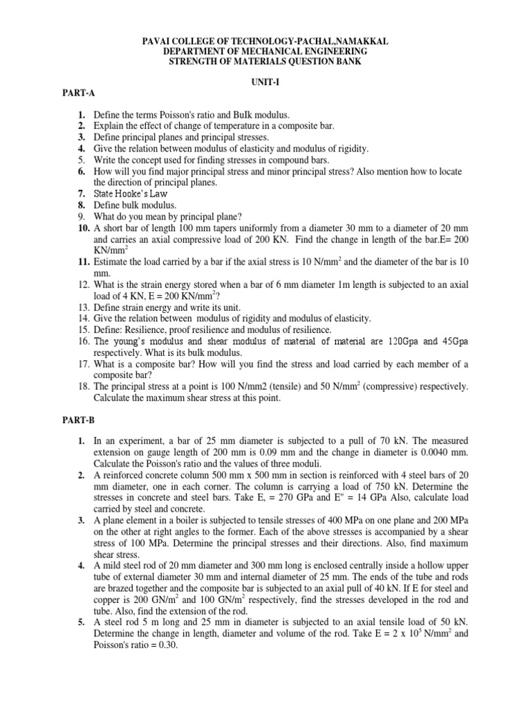 SOM Question Bank | PDF | Bending | Stress (Mechanics)