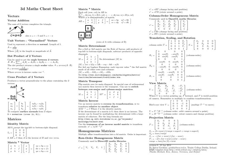 Maths Cheat Sheet PDF | PDF | Matrix (Mathematics) | Euclidean Vector