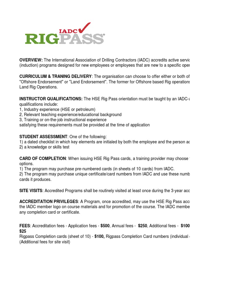 IADC Rig Pass Accreditation Overview | PDF | Sharing | Pedagogy