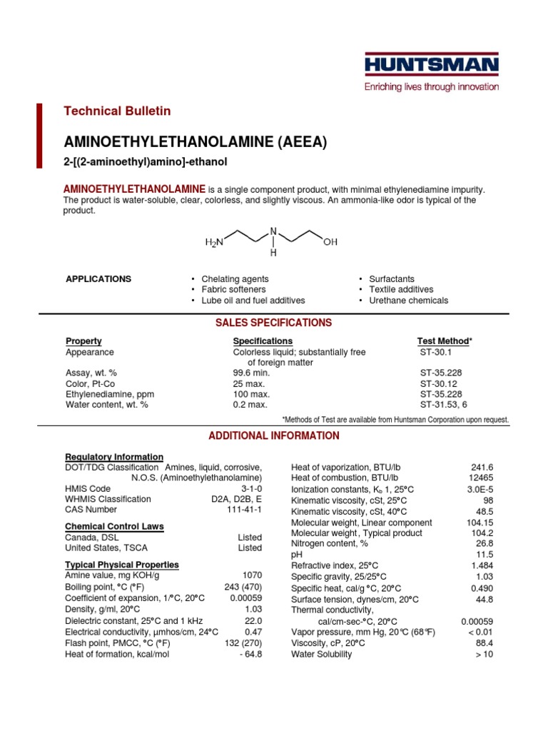 Aminoethylethanolamine Aeea | PDF | Viscosity | Iron
