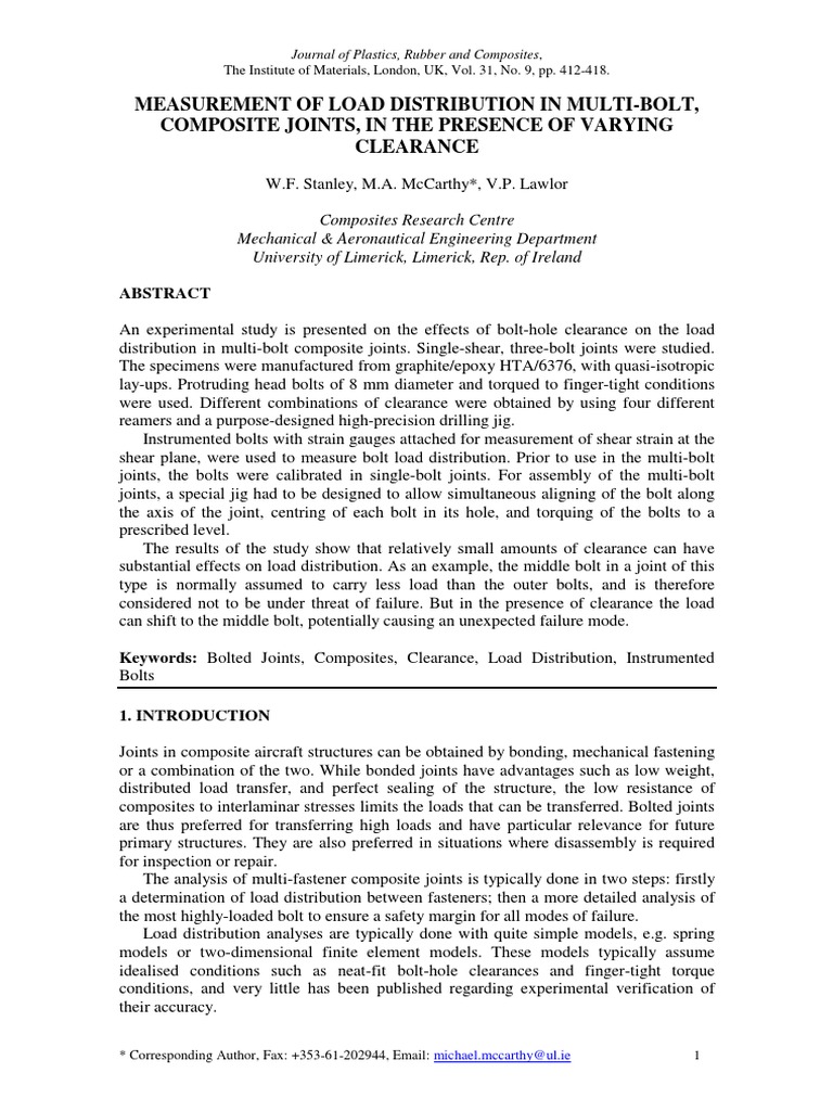 Measurement of Load Distribution in Multi-Bolt, Composite Joints, in ...