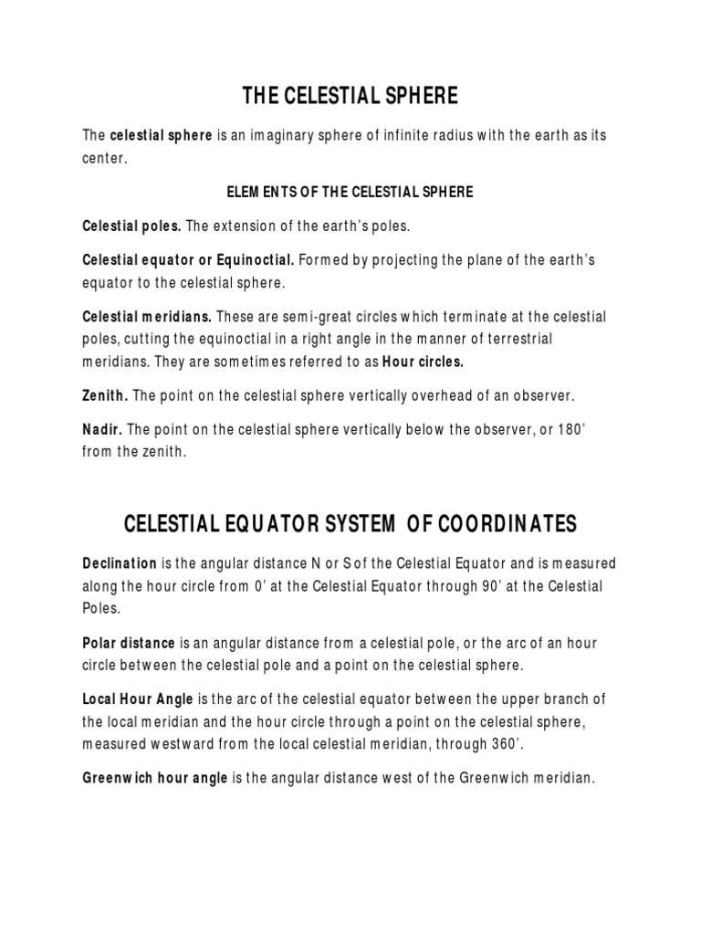 Understanding the Celestial Sphere | PDF | Angle | Equator