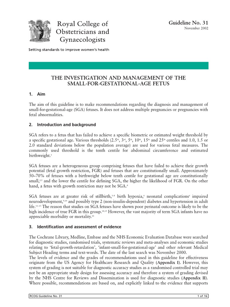 RCOG Guidelines on SGA Management | PDF | Fetus | Prenatal Development