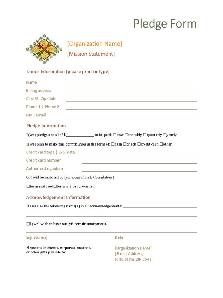 Donation Pledge Form Template | PDF | Finance & Money Management | Law