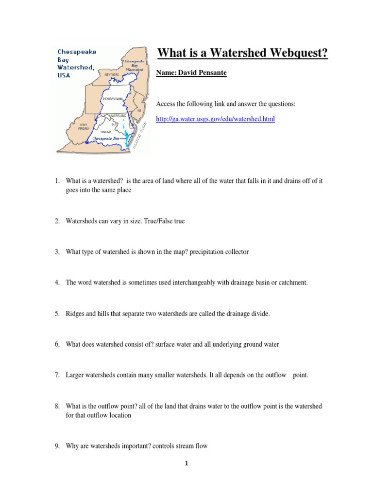 What-Is-A-Watershed-Webquest Studentworksheet 1 | PDF | Drainage Basin ...