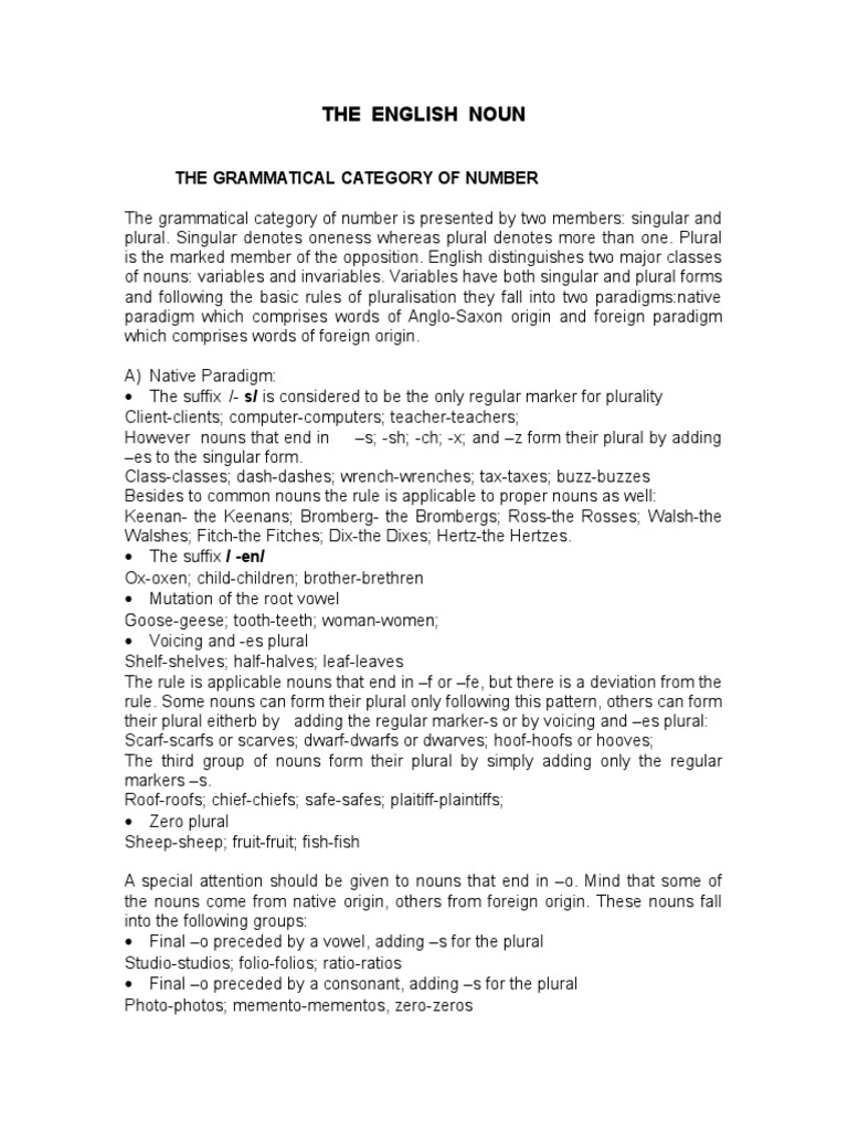 The English Noun - Number | PDF | Plural | Grammatical Number