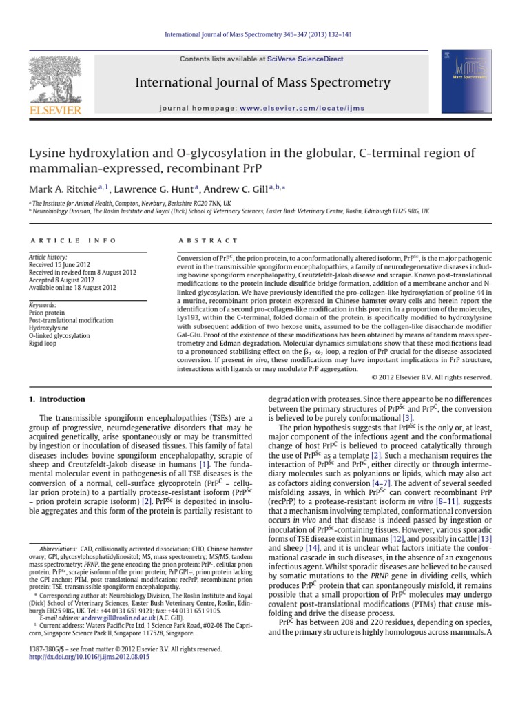 International Journal of Mass Spectrometry | PDF | Trypsin | Proteins