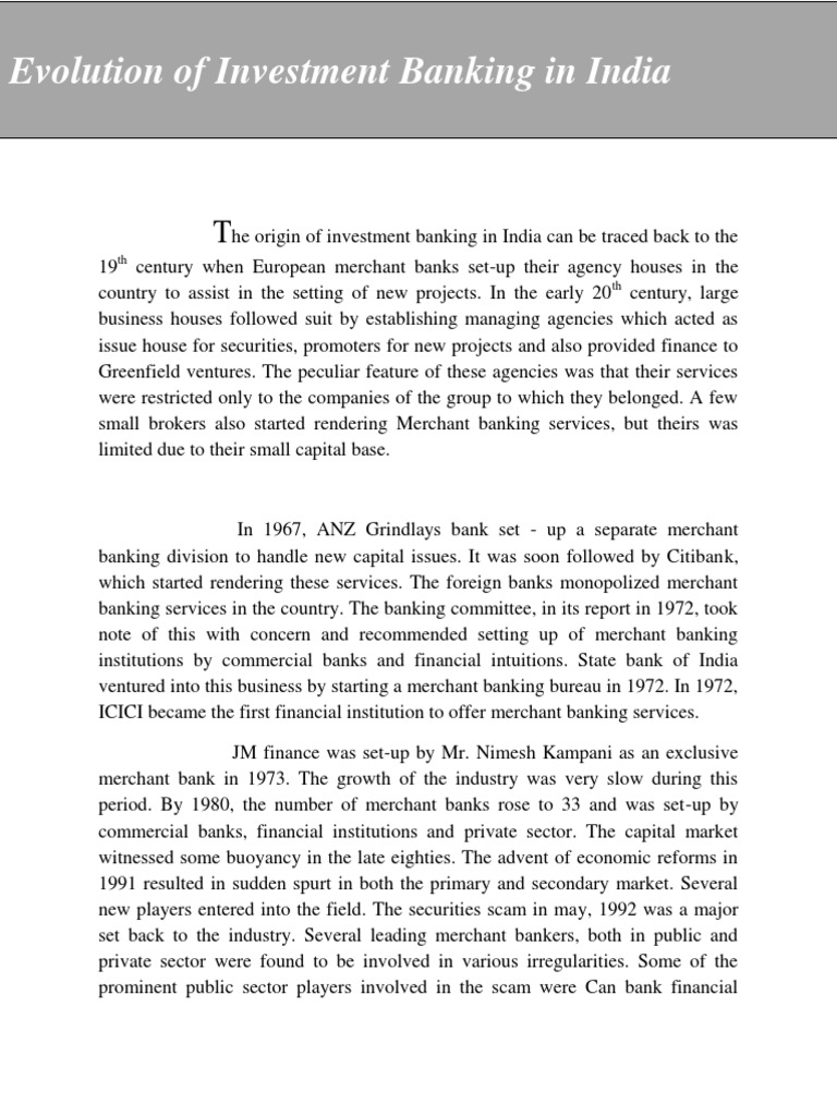 Evolution of Investment Banking in India | PDF | Investment Banking | Banks