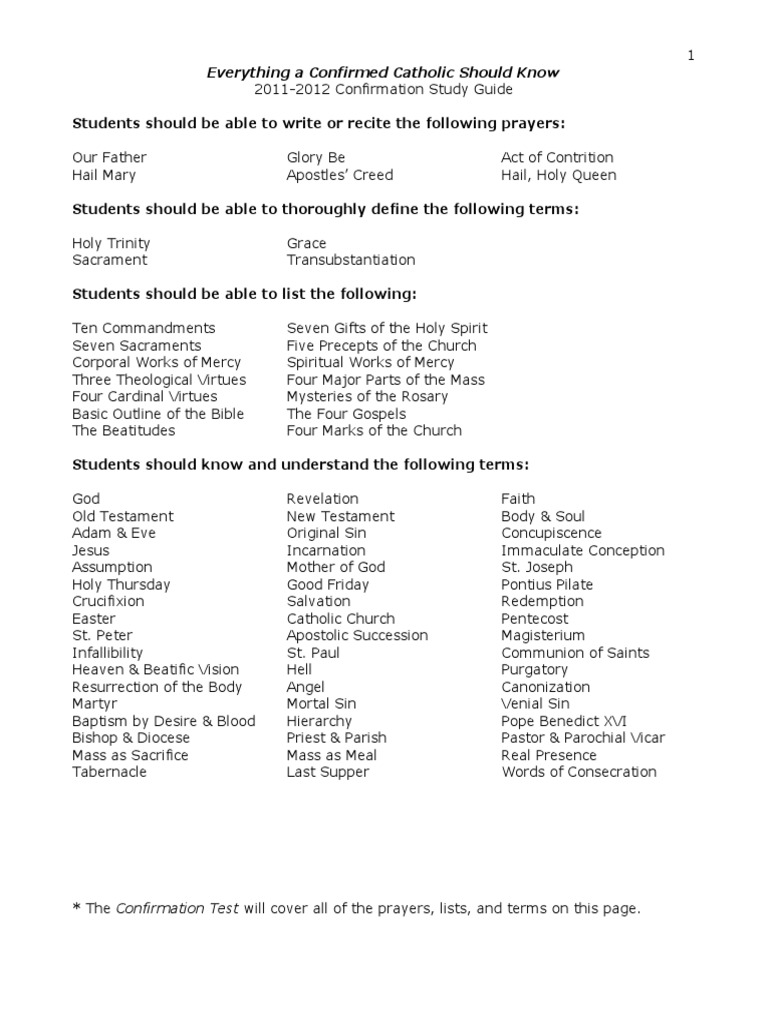 Confirmation Study Guide | PDF | Eucharist | Baptism