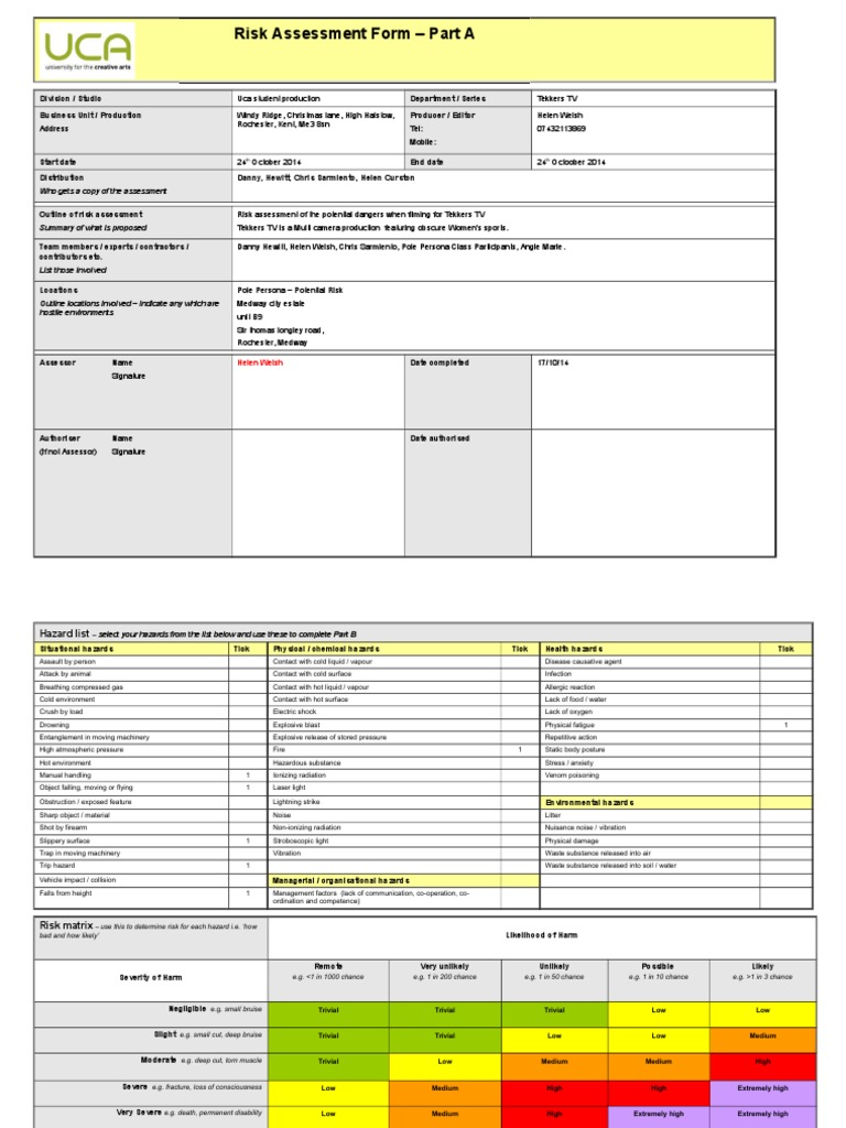 Pole Fitness Risk Assessment | PDF | Radiation | Risk